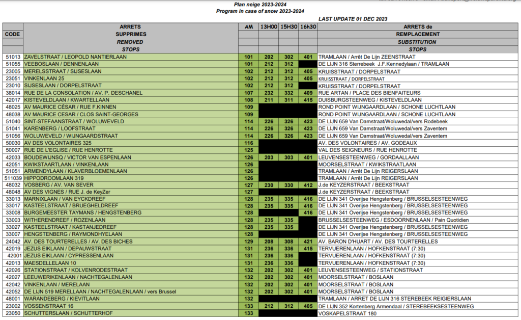 Transport – Snow Plan – APEEE – EEB2 – Woluwe & Evere