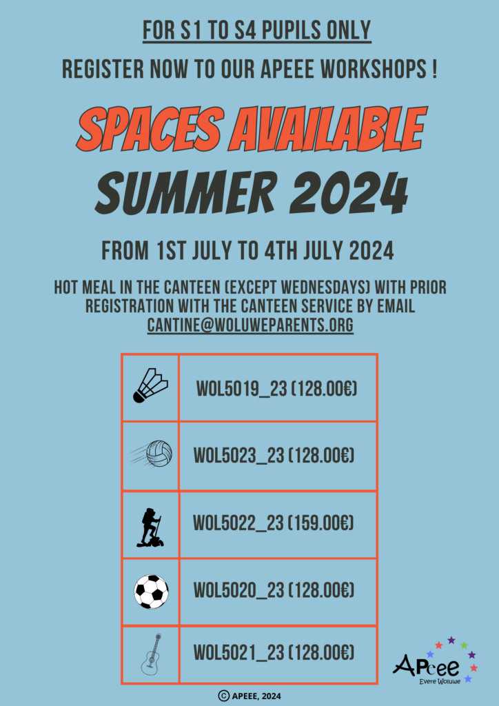 Extracurricular Activities – APEEE – EEB2 – Woluwe & Evere